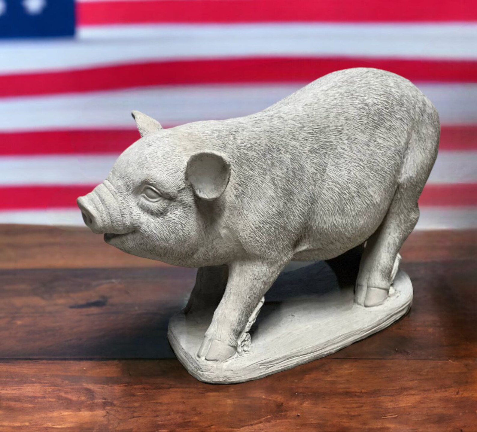 Pig on Base Statue Concrete Pig Figure Standing Potbelly Sculpture Farm ...