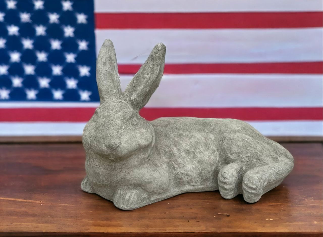 Massive Laying Rabbit Sculpture Bunny Split Ears Statue Cozy Garden ...