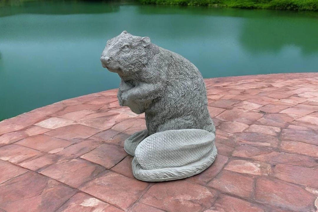 Standing Beaver Figure Cement Wild Animal Sculpture Porch Concrete ...