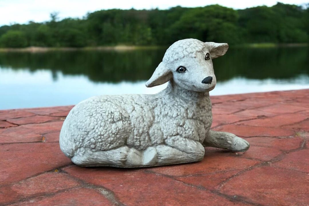 Laying Lamb Statue Concrete Lamb Figure Farm Sheep Sculpture Outdoor ...