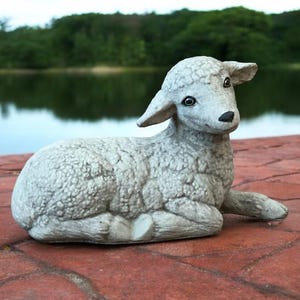 Laying Lamb Statue Concrete Lamb Figure Farm Sheep Sculpture Outdoor ...