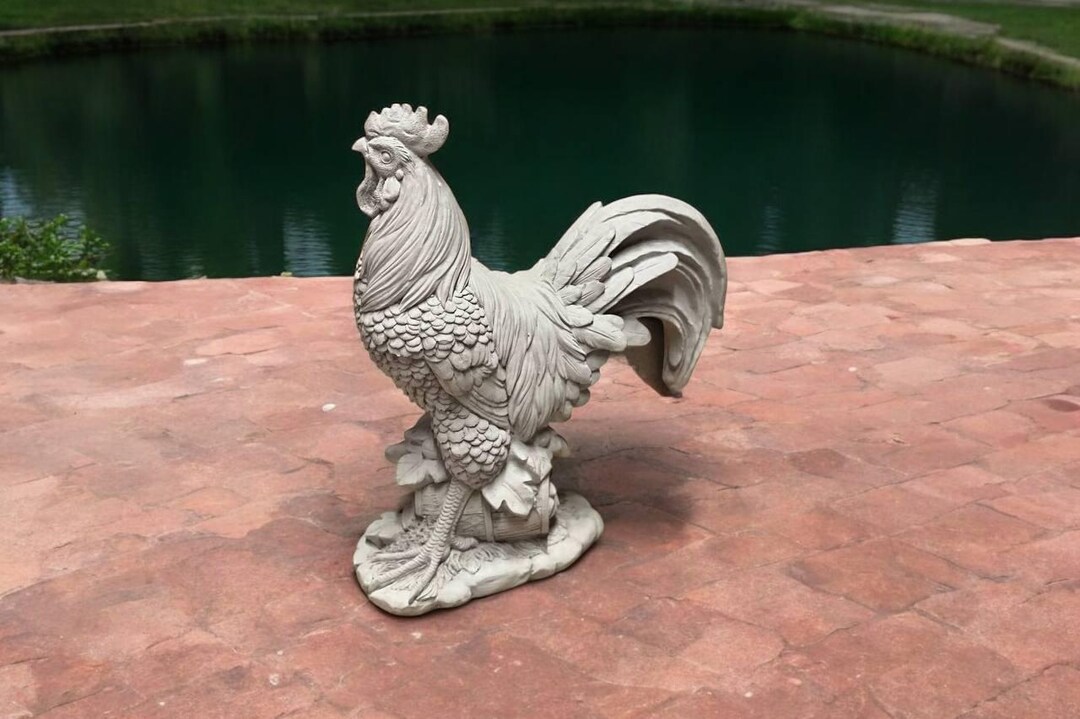 Massive Rooster on Base Statue Stone Farm Rooster Detailed Chicken ...
