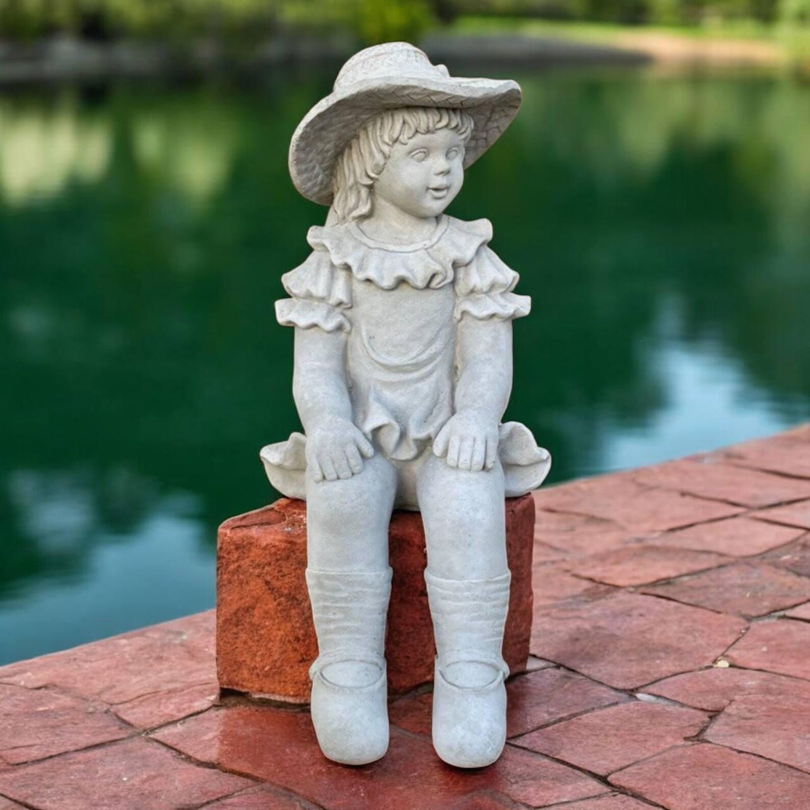 Sitting Girl Garden Figure Concrete Kid Statue Detailed Child Memorial ...