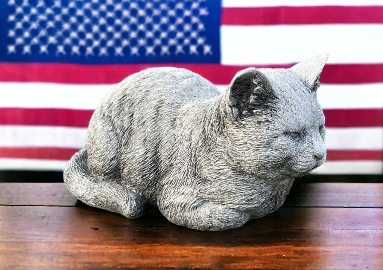Garden Crouching Cat Statue Concrete Sleeping Cat Figure Handmade ...