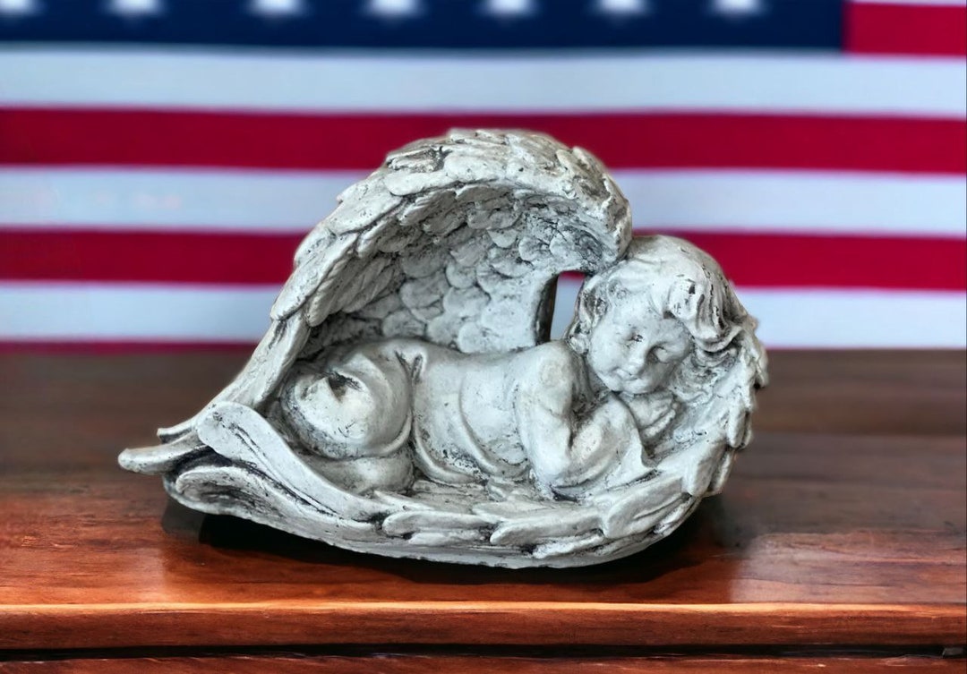 Sleeping Cherub in Wings Figure Angel Facing Right Statue Concrete ...