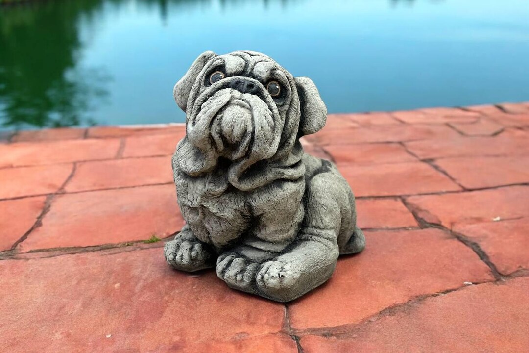 Sitting Bulldog Statue Concrete Bulldog Figure Outdoor Dog Memorial ...