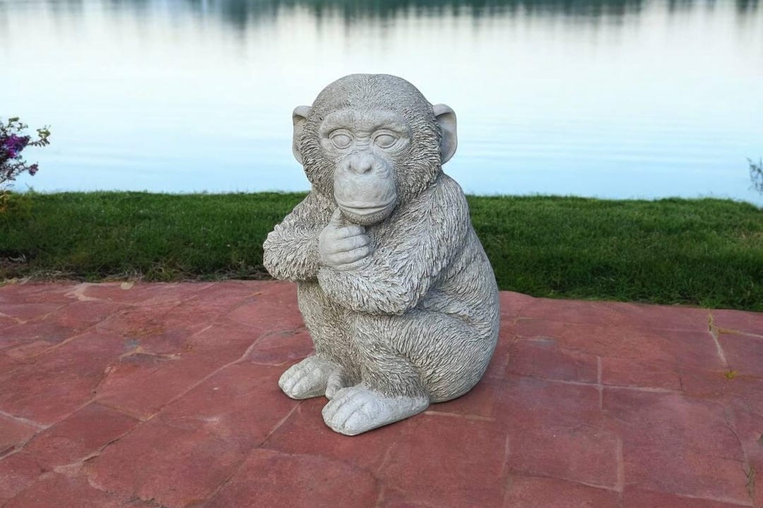 Resting Chimpanzee Sculpture Stone Chimpanzee Statue Wild Monkey Figure ...