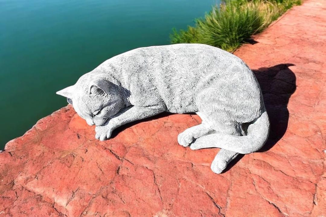 Contented Kitten Statue Realistic Cat Figurine Concrete Cat Sculpture ...