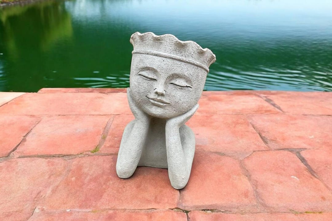 Garden Nymph Statue Concrete Pot With Face Massive Backyard Figure ...