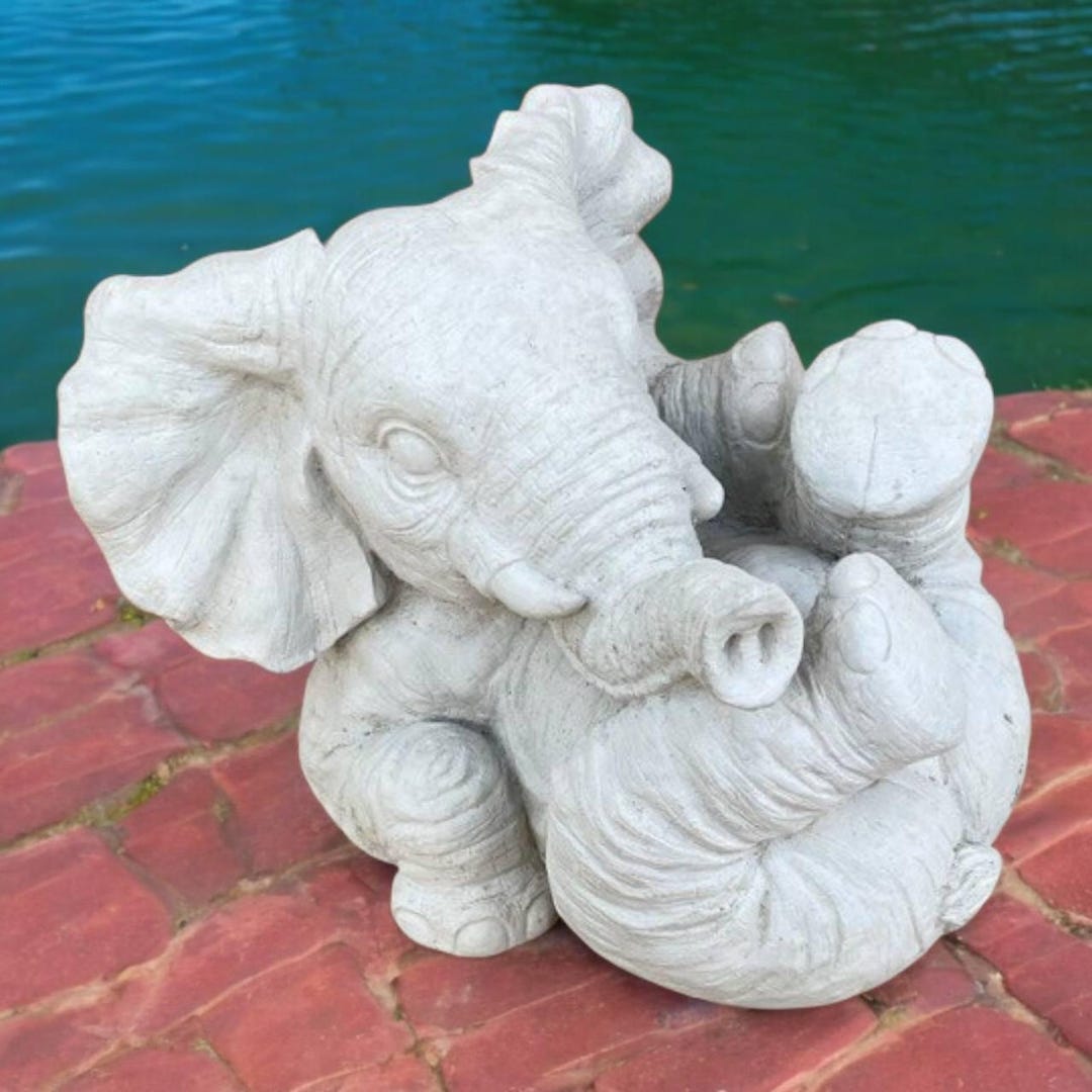 Laying on Back Elephant Figure Realistic Wild Animal Sculpture Cement ...
