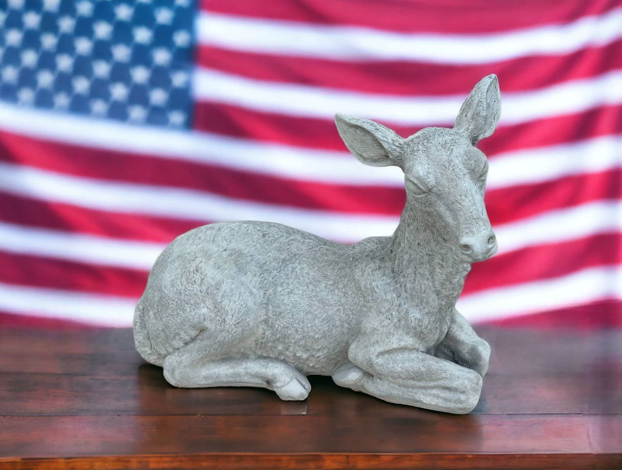 Laying Deer Statue Concrete Fawn Figure Garden or Backyard Sculpture ...