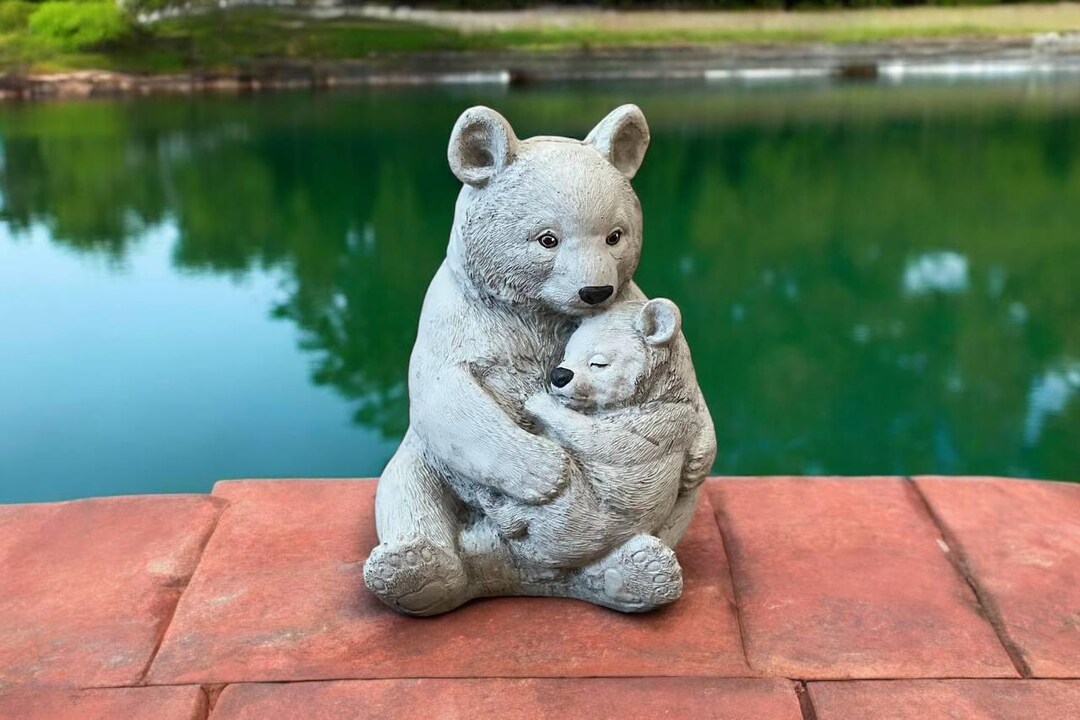 Indoor Two Bears Figurine Concrete Panda With Baby Sculpture Wild ...