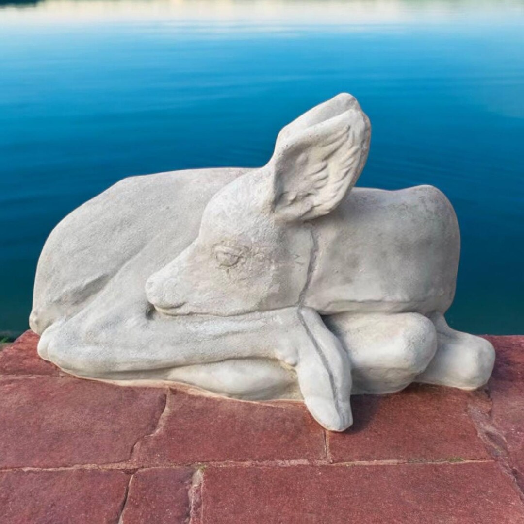 Extra Big Fawn Statue Forest Deer Sleeping Sculpture Outdoor Cement ...
