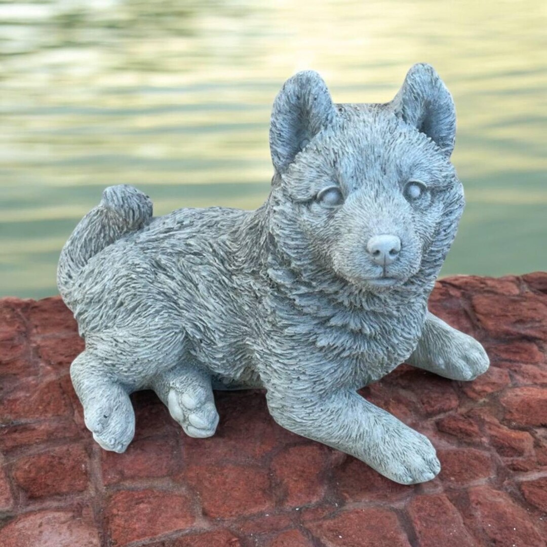 Detailed Siberian Husky Statue Garden Puppy Figure Laying Dog Statuary ...