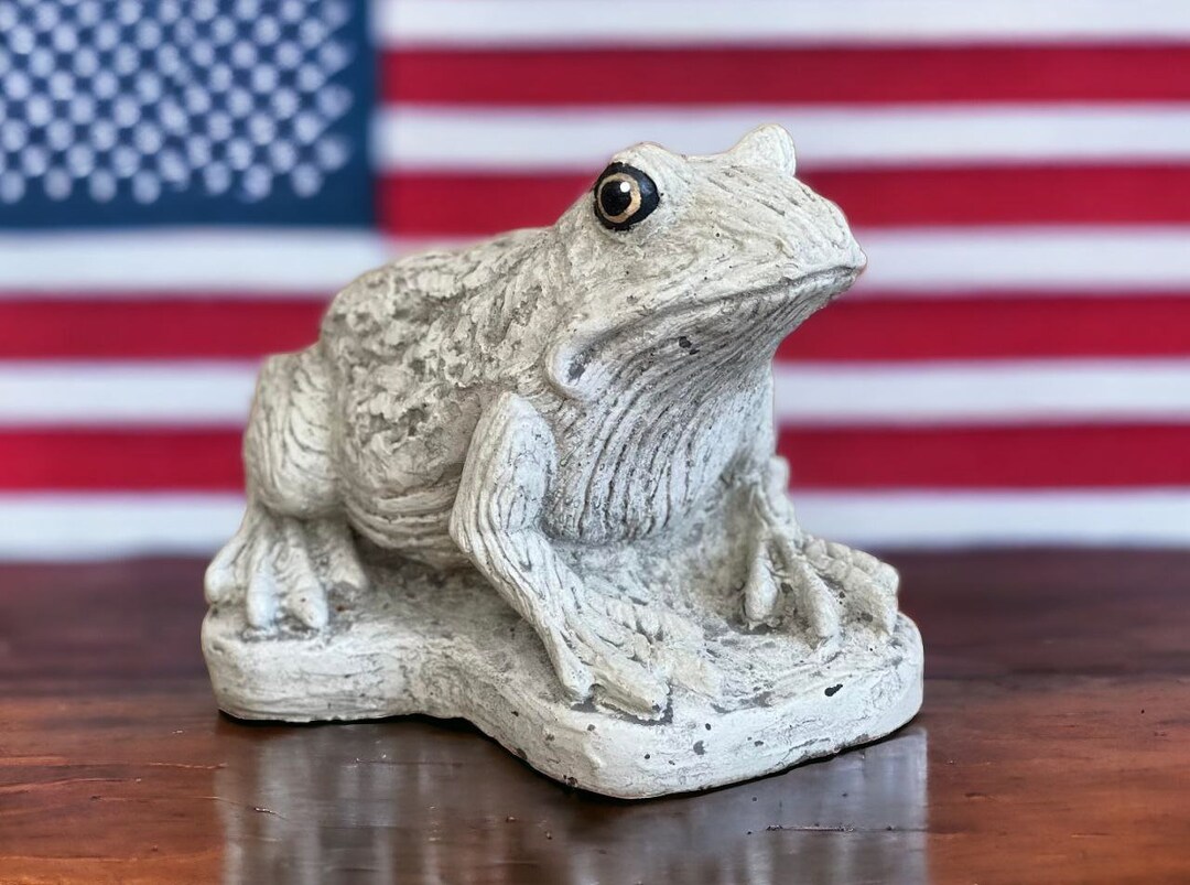 Crouching Frog on Base Statue Detailed Wild Frog Figurine Porch Toad ...
