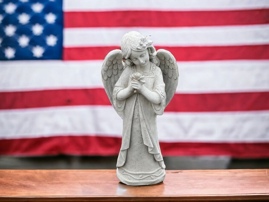 Angel Holding Flowers Statue Detailed Girl Figure Outdoor Angel ...