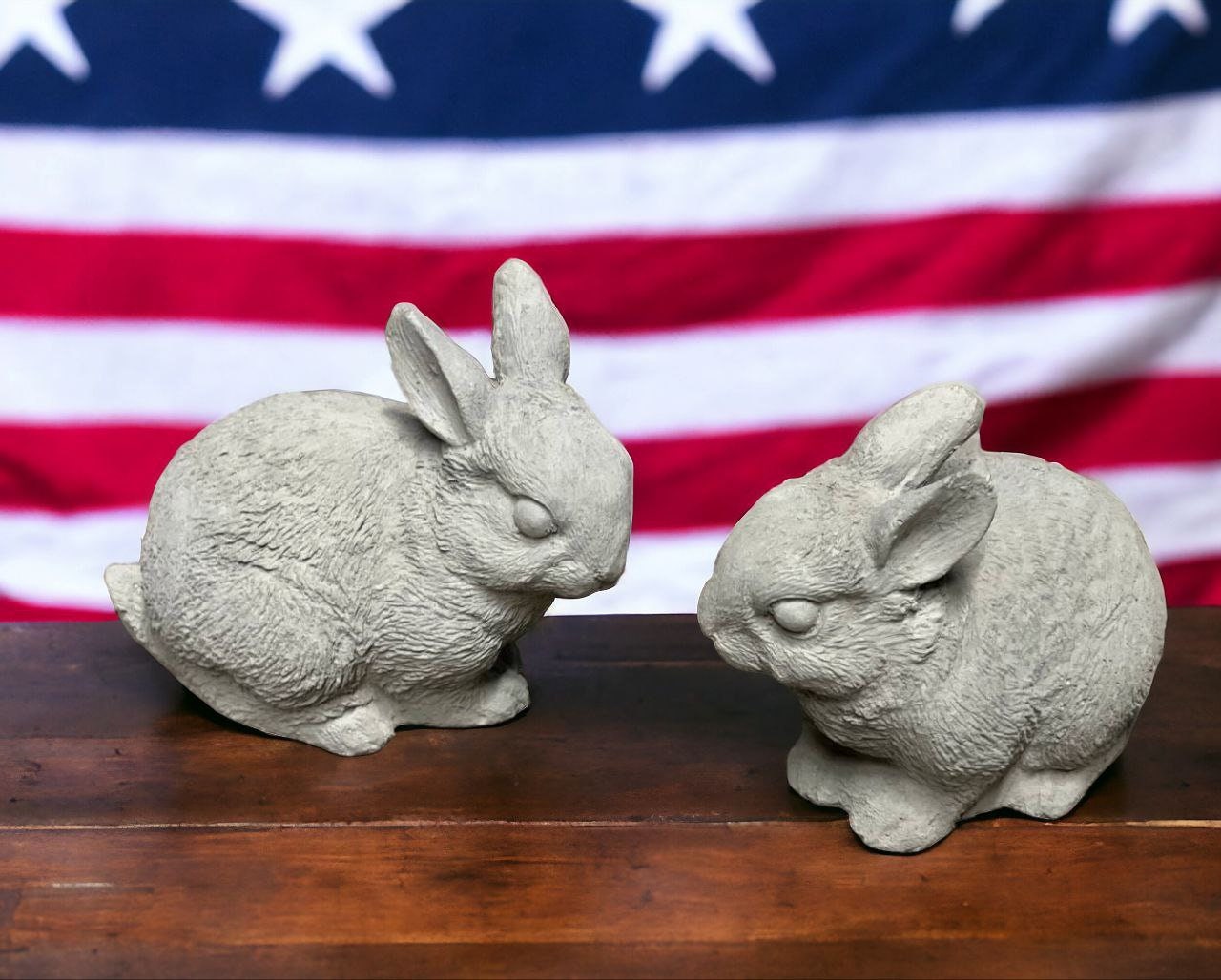 Two Rabbits Figure Concrete Pair of Rabbits Figurine Couple Bunnies ...
