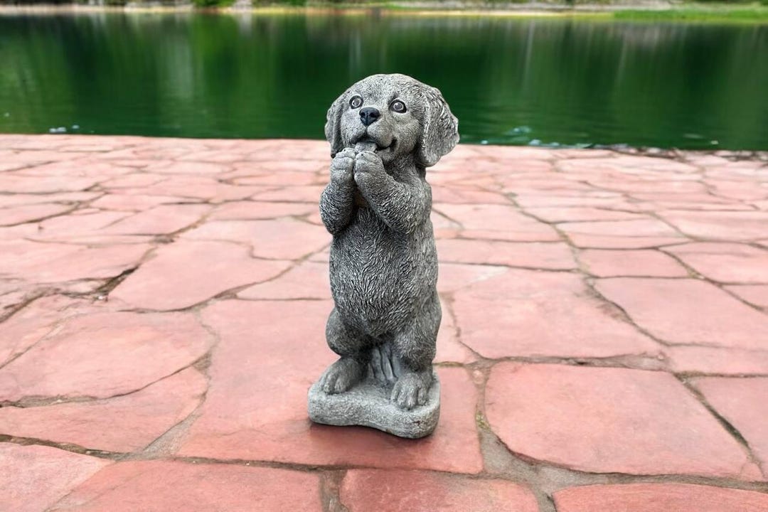 Begging Puppy Statue Detailed Dog on Base Sculpture Outdoor Yard ...