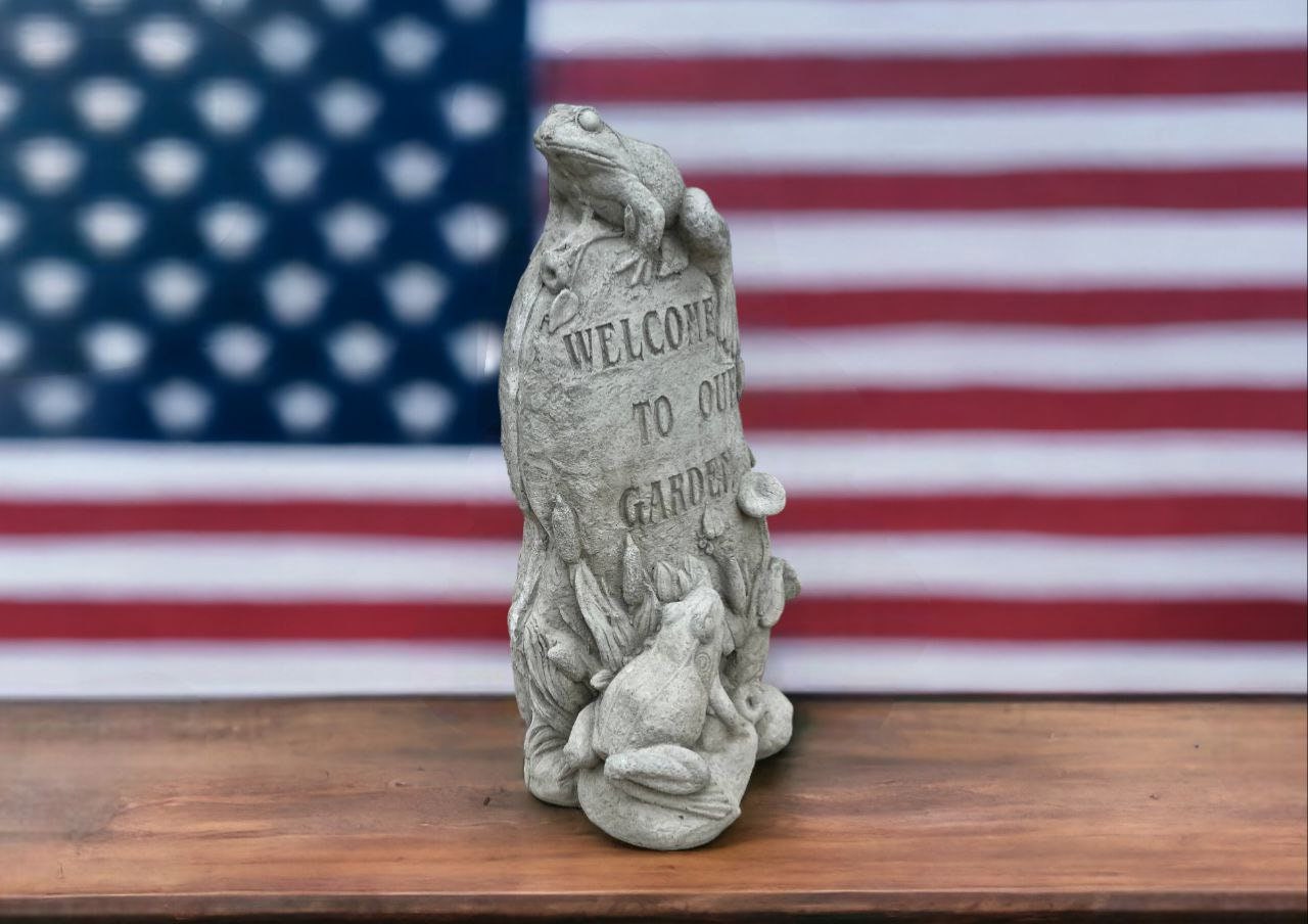 Welcome to Our Garden Stone Welcome Rock With Frog Statue Entrance ...