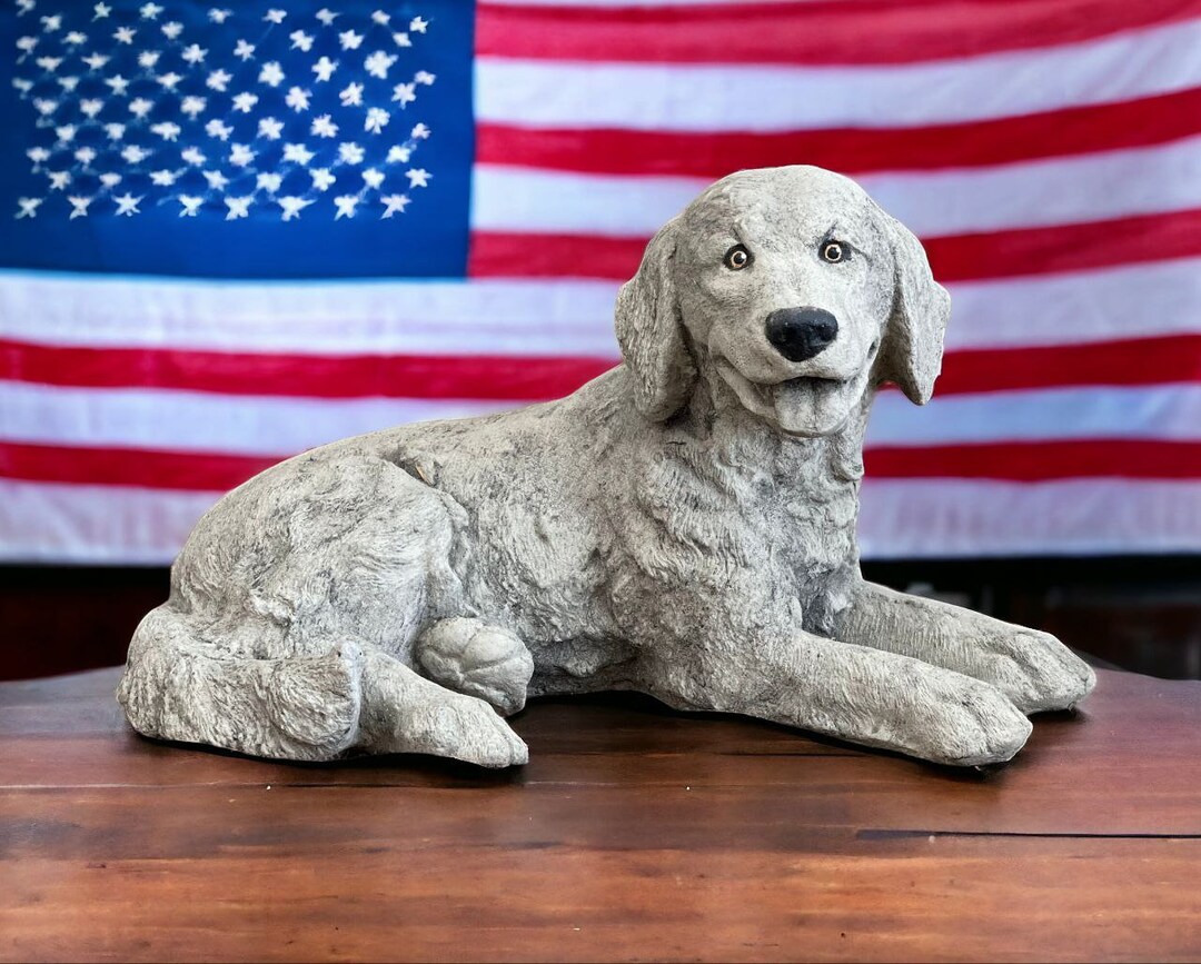 Laying Long Hair Labrador Statue Massive Golden Labrador Figurine Made ...
