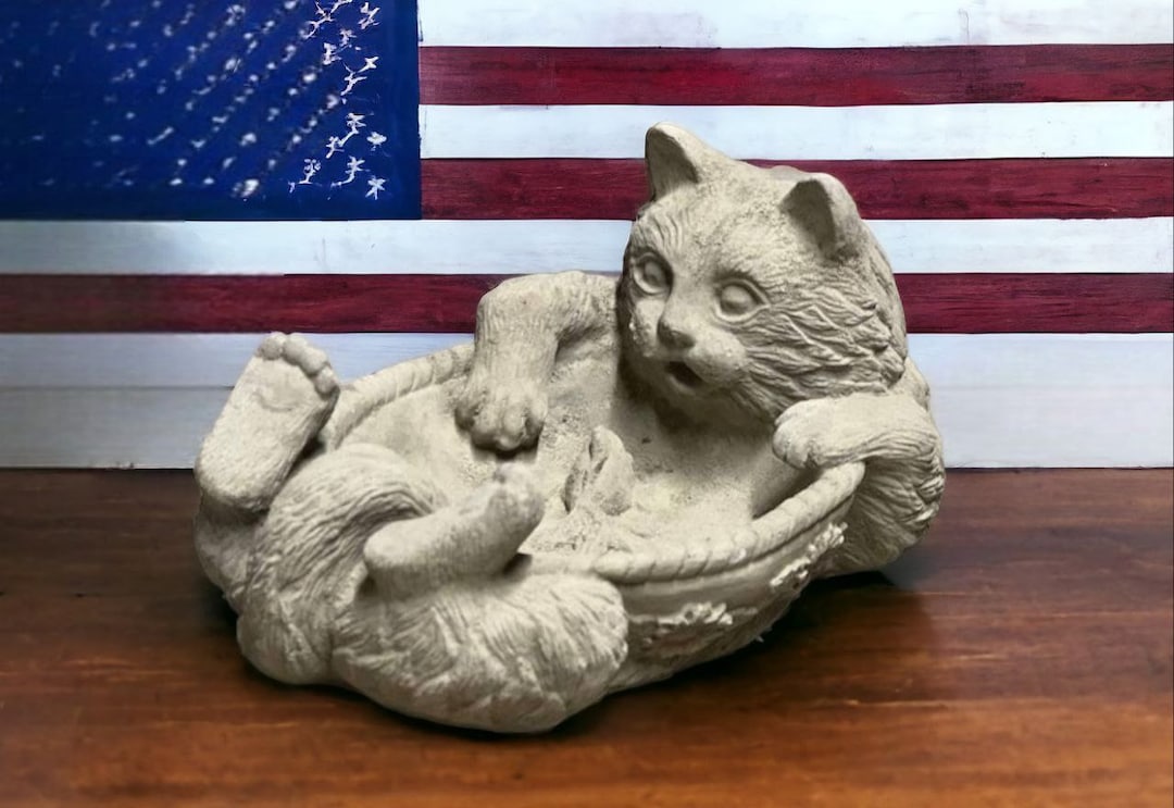 Concrete Cat Bowl Statue Laying Cat Plate Figure Garden Cozy Art Garden ...