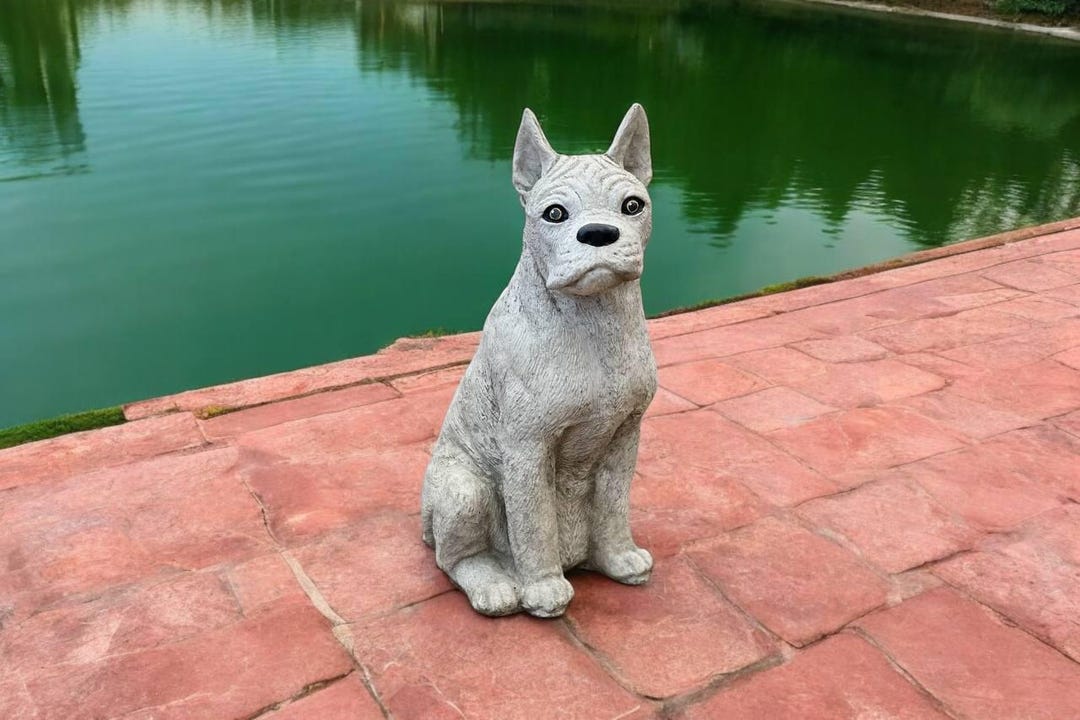 Concrete Boxer Dog Figure Sitting Boxer Puppy Figurine Outdoor Dog ...