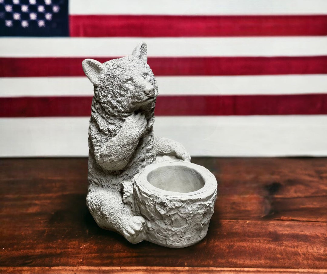 Bear With Flowers Pot Statue Sitting Bear Planter Figurine Outdoor ...