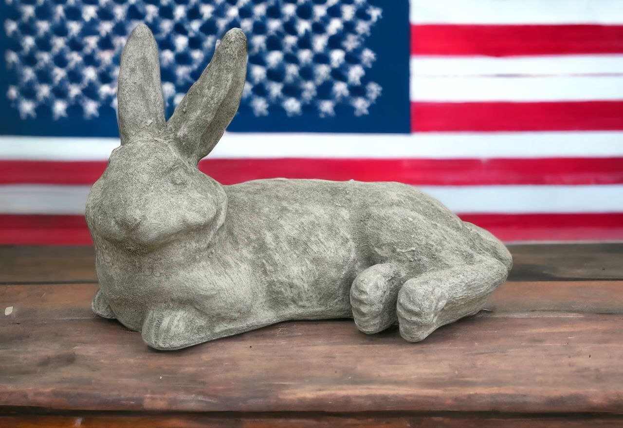 Massive Laying Rabbit Sculpture Bunny Split Ears Statue Cozy Garden ...