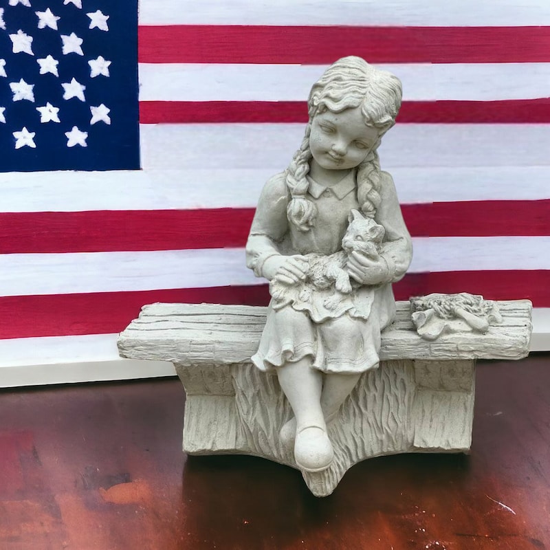 Garden Statue Girl Sitting on Bench - Etsy