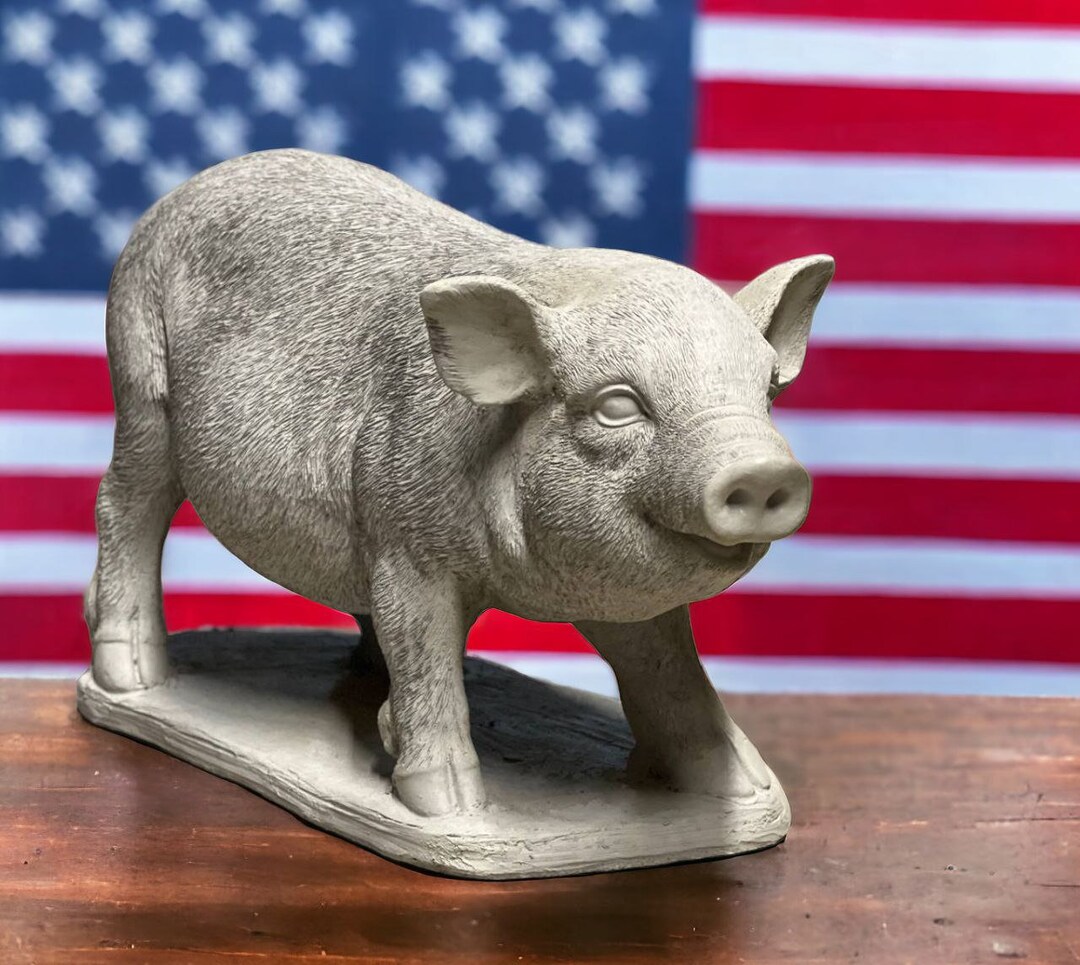Pig on Base Statue Concrete Pig Figure Standing Potbelly Sculpture Farm ...
