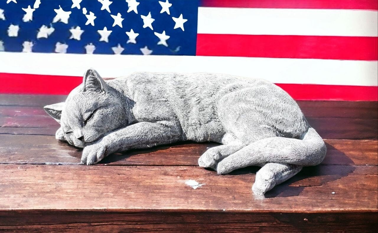 Laying Cat Backyard Figure Concrete Long Kitten Figurine Pets ...