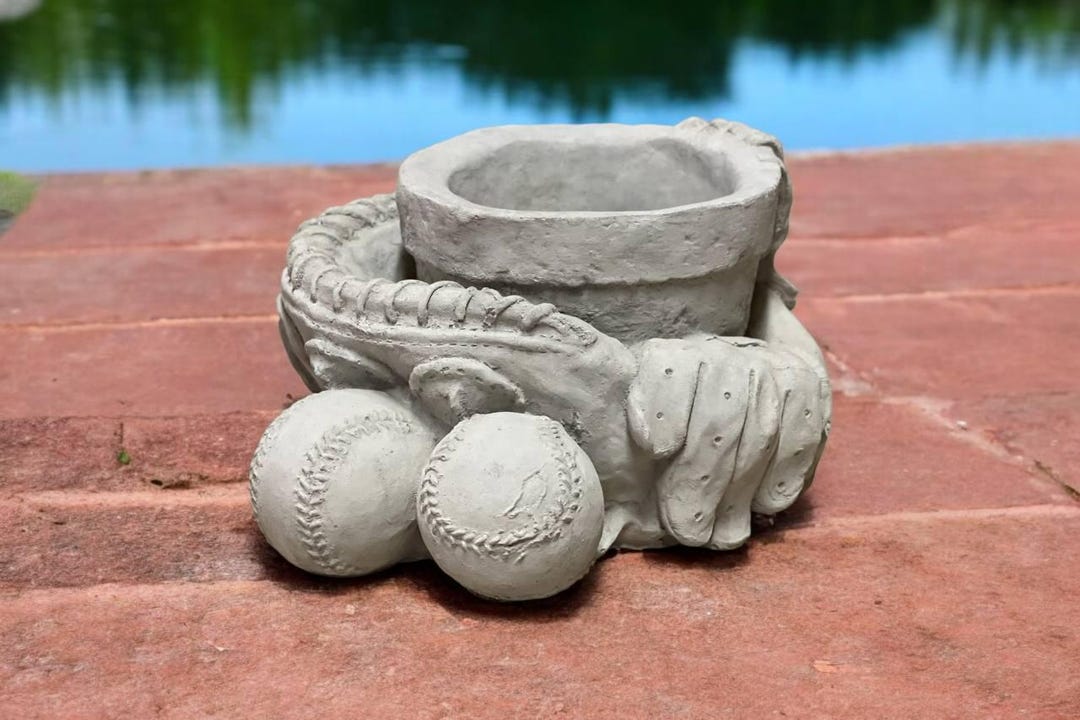 Flowers Pot Statue Baseball Glove With Two Balls Figure Concrete Yard ...