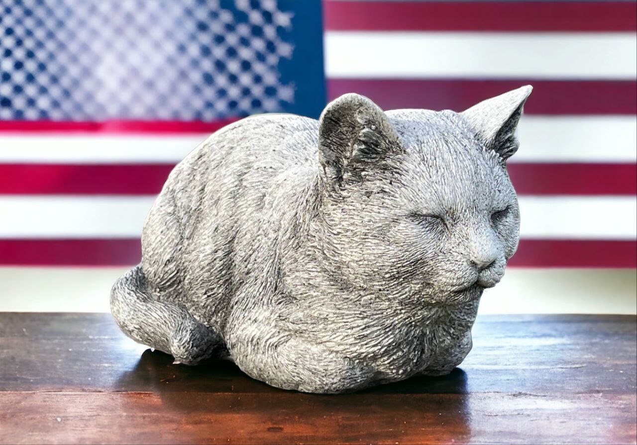 Garden Crouching Cat Statue Concrete Sleeping Cat Figure Handmade ...