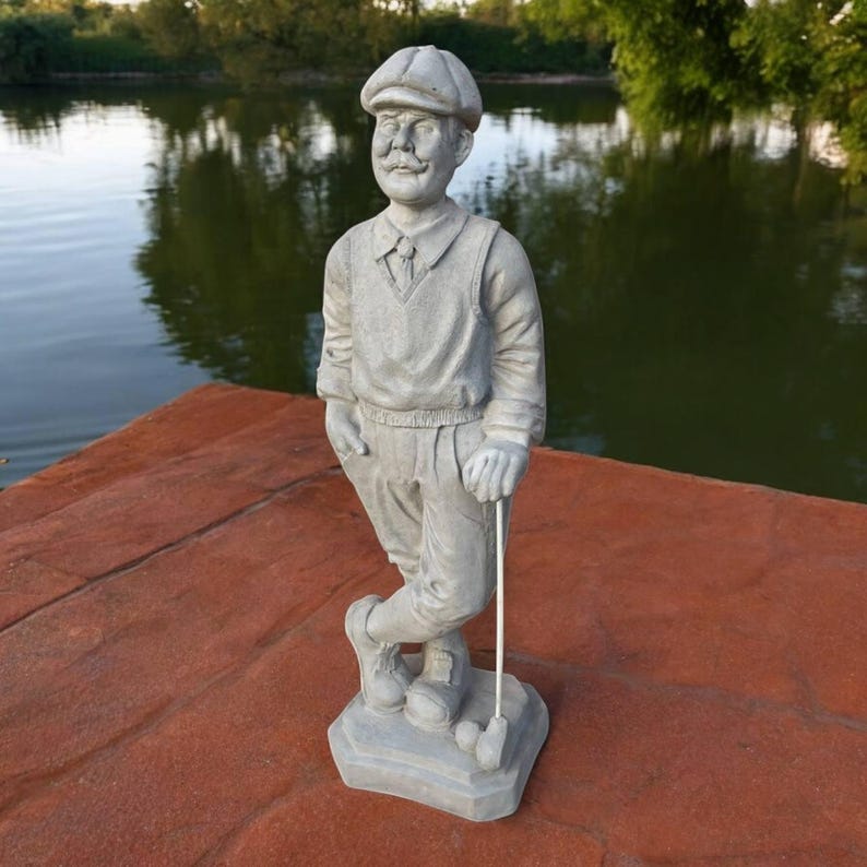 Extra Large Golfer Man Sculpture Cement Man With Club Figure Golf ...
