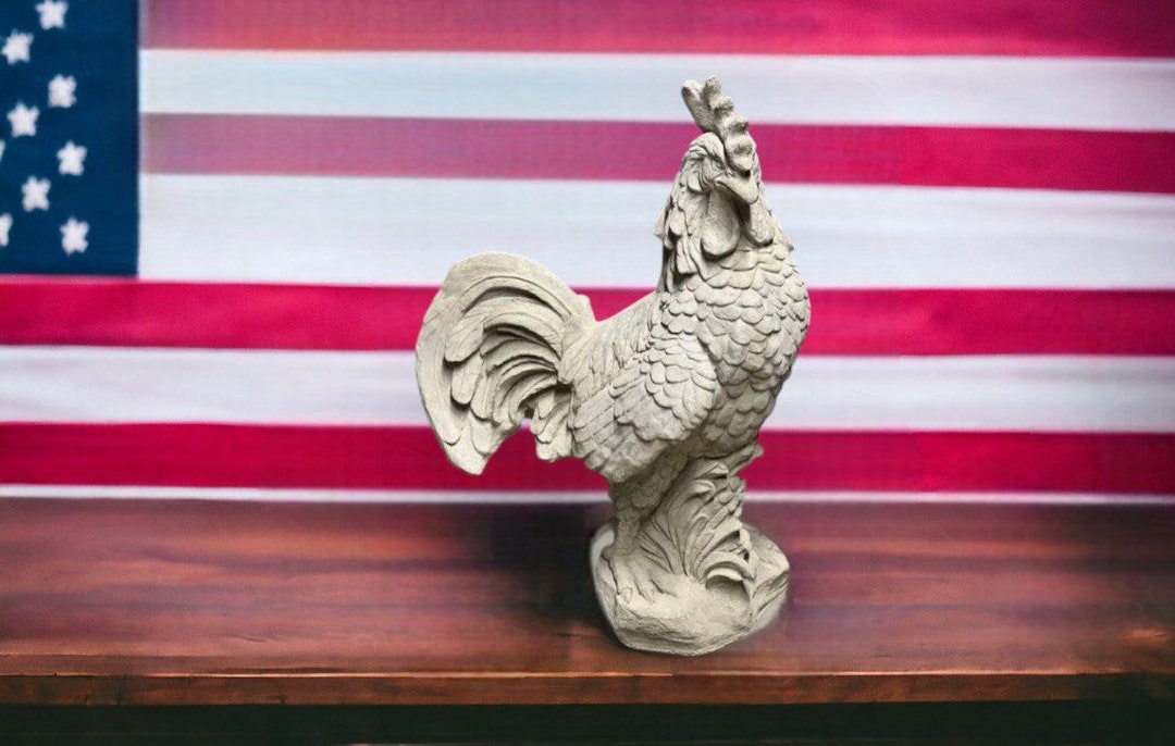 Concrete Rooster Statue Detailed Garden Chicken Sculpture Outdoor ...
