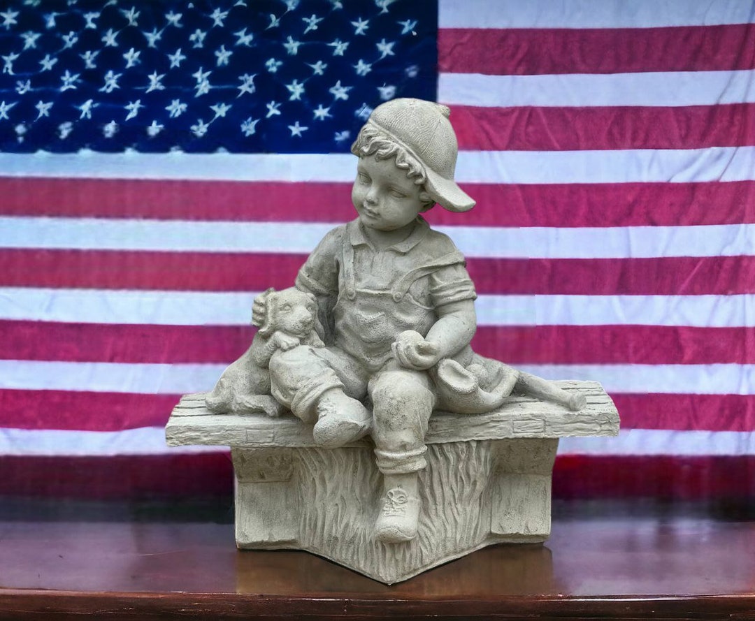 Baseball Boy Statue Concrete Boy Sitting on Bench Figure Large Boy ...