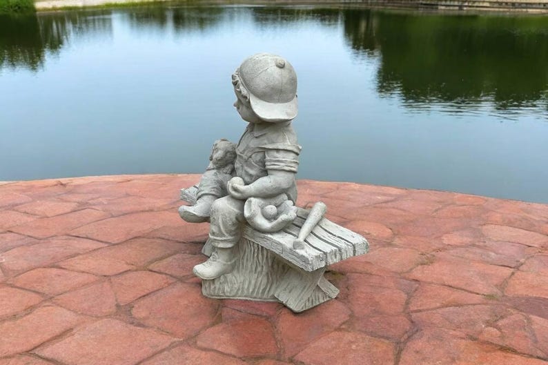 Baseball Boy Statue Sitting Boy on Bench Sculpture Massive Child Statue ...