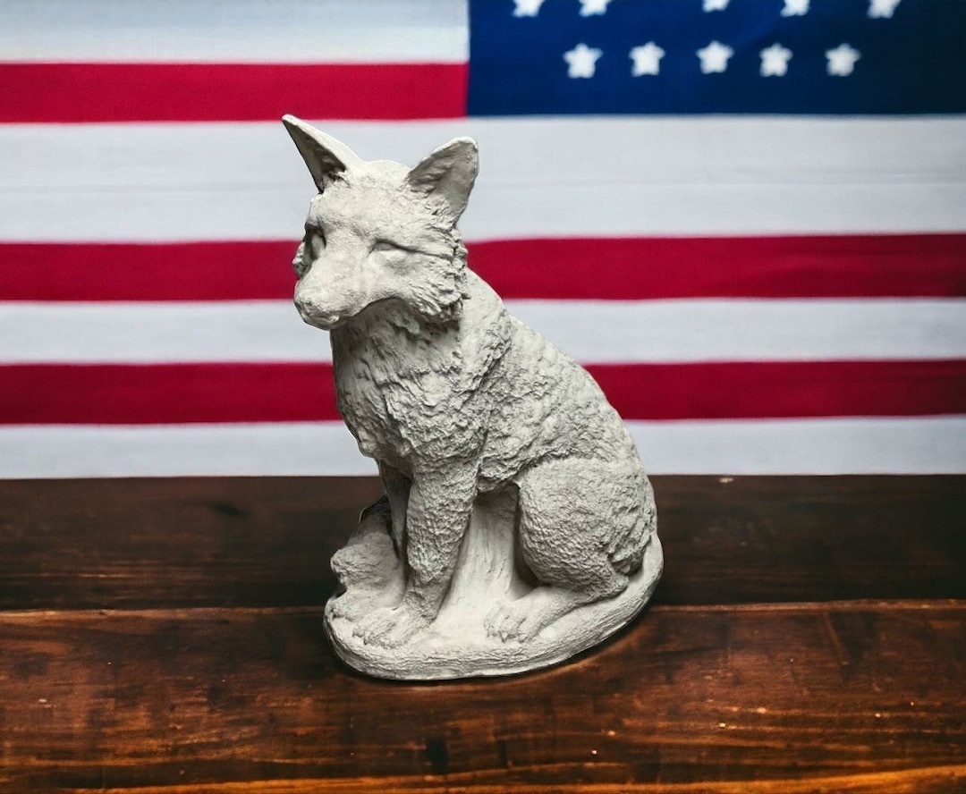 Large Sitting Fox Statue Concrete Detailed Fox Sculpture Stone Animal ...
