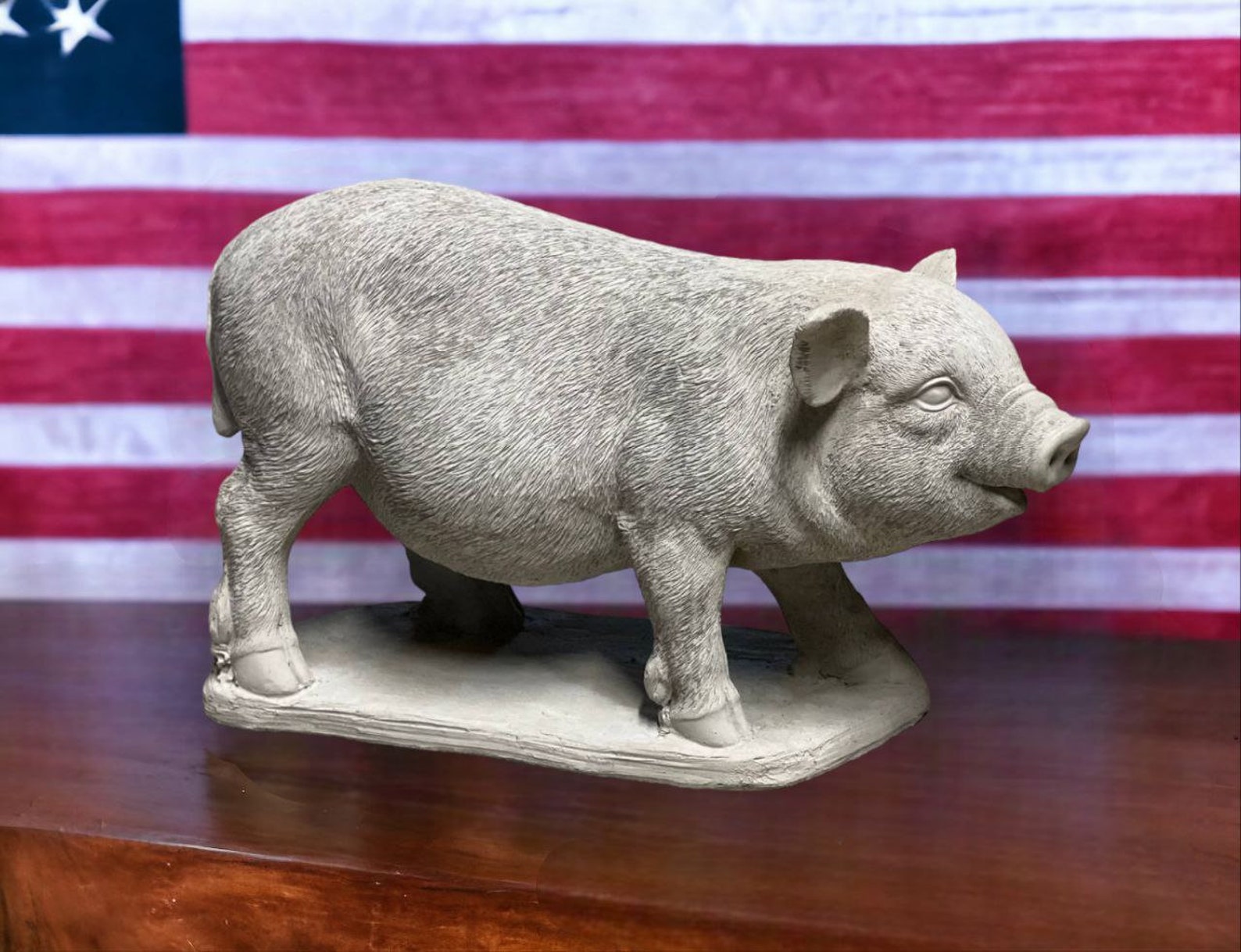 Pig on Base Statue Concrete Pig Figure Standing Potbelly Sculpture Farm ...