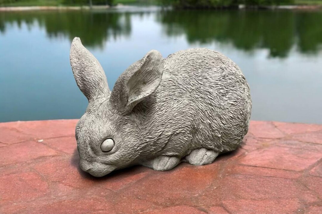 Grazing Rabbit Sculpture Cement Animal Concrete Rabbit Statue Wild ...