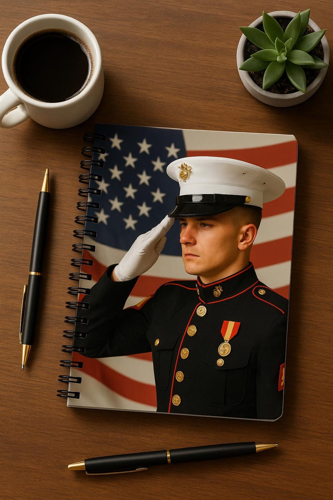 US Marine Military Spiral Notebook Patriotic Gift With American Flag ...