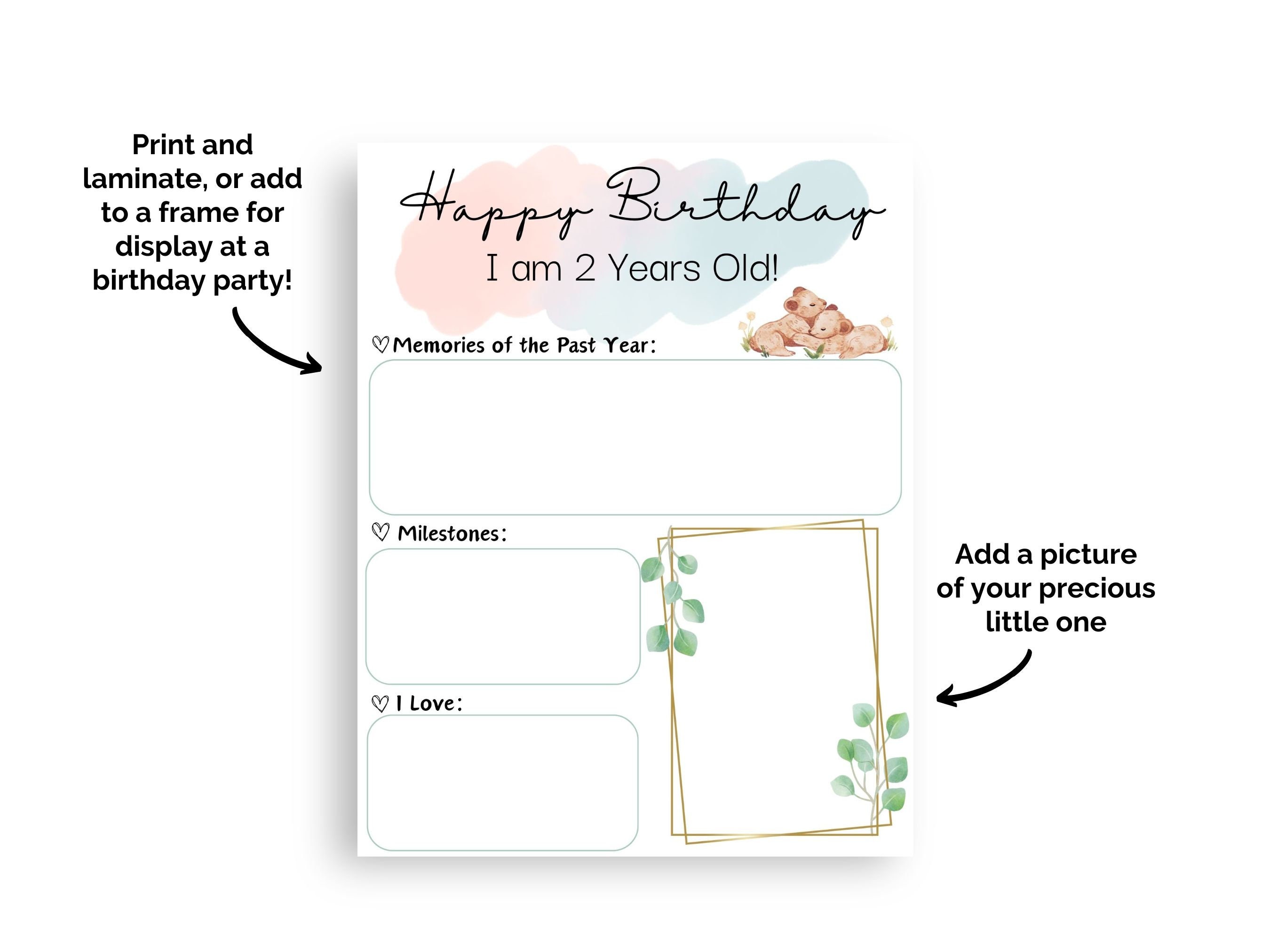 5 Years Printable Birthday Milestone Memories Tracking, Baby Book ...