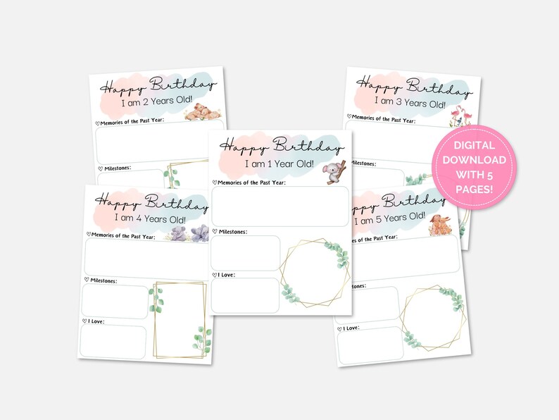5 Years Printable Birthday Milestone Memories Tracking, Baby Book ...