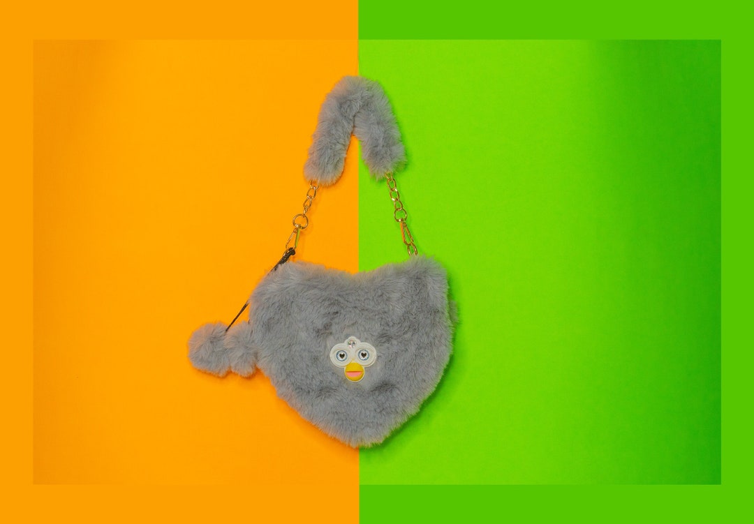 Furry Furby Handbag in Gray Heartshape 90s Nostalgia - Etsy