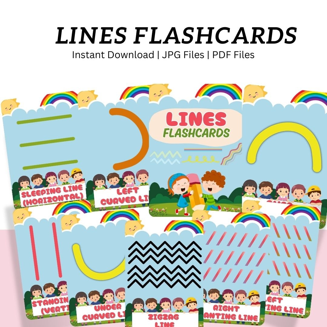 Line Flashcards for Kids Easy Download Digital Set - Etsy