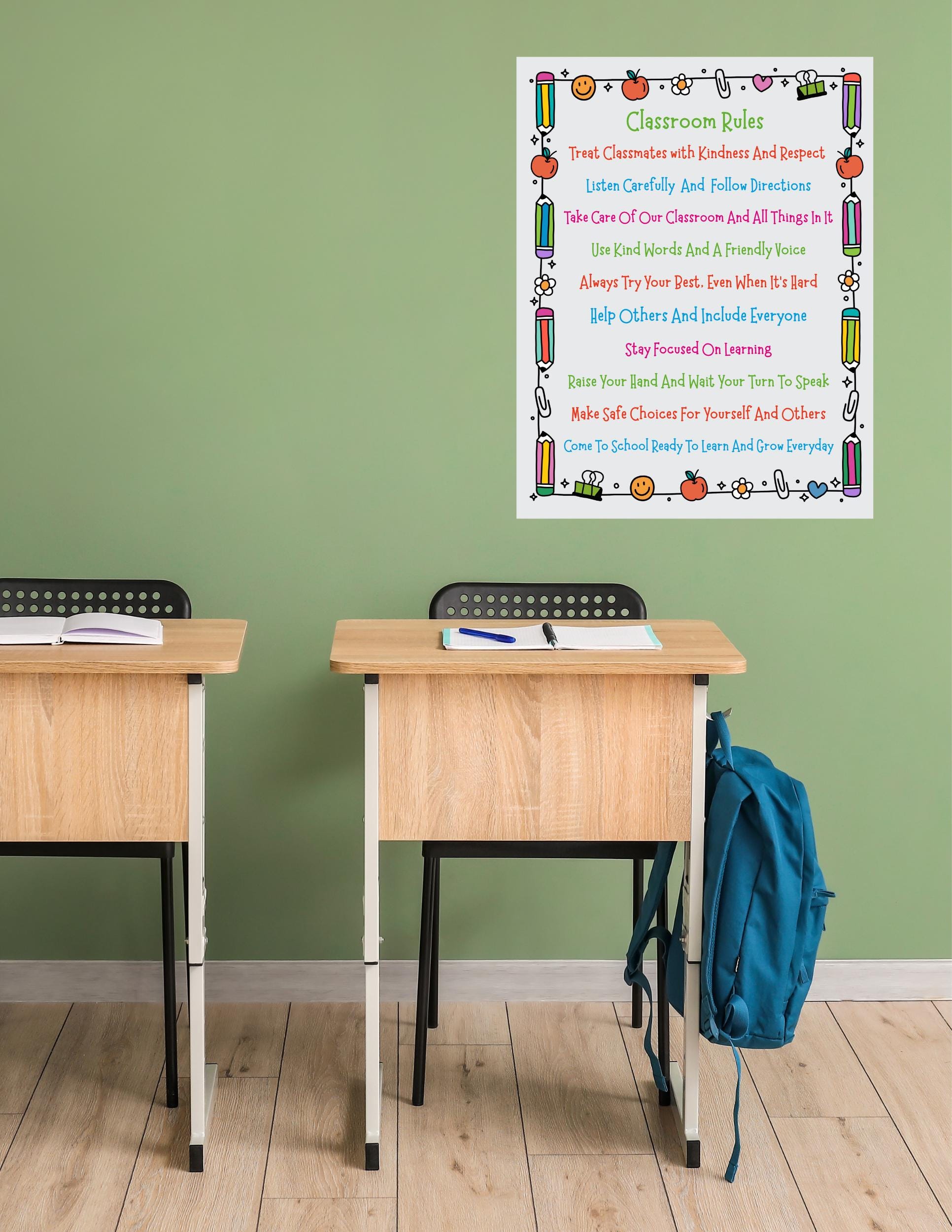 Classroom Rules Poster: Positive Affirmations, Kindness & Respect (PNG ...