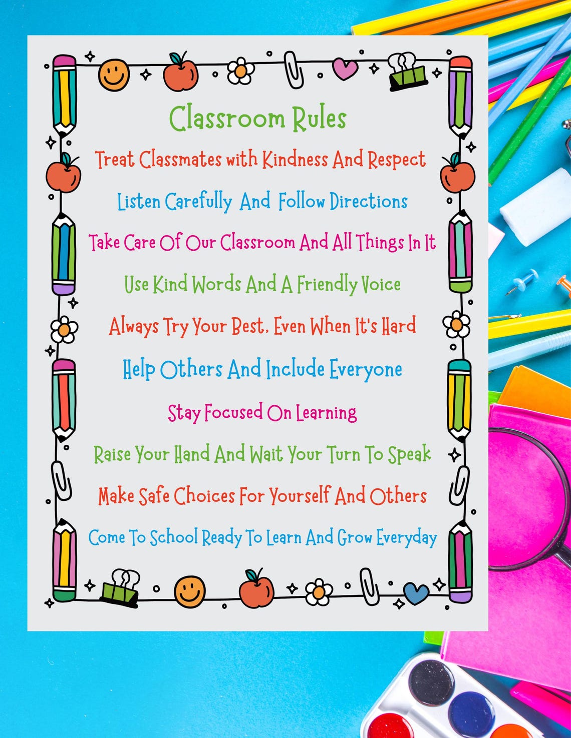 Classroom Rules Poster: Positive Affirmations, Kindness & Respect (PNG ...