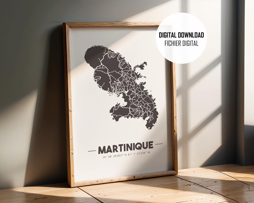 Martinique Black and White Map Poster Minimalist Travel Poster Modern ...