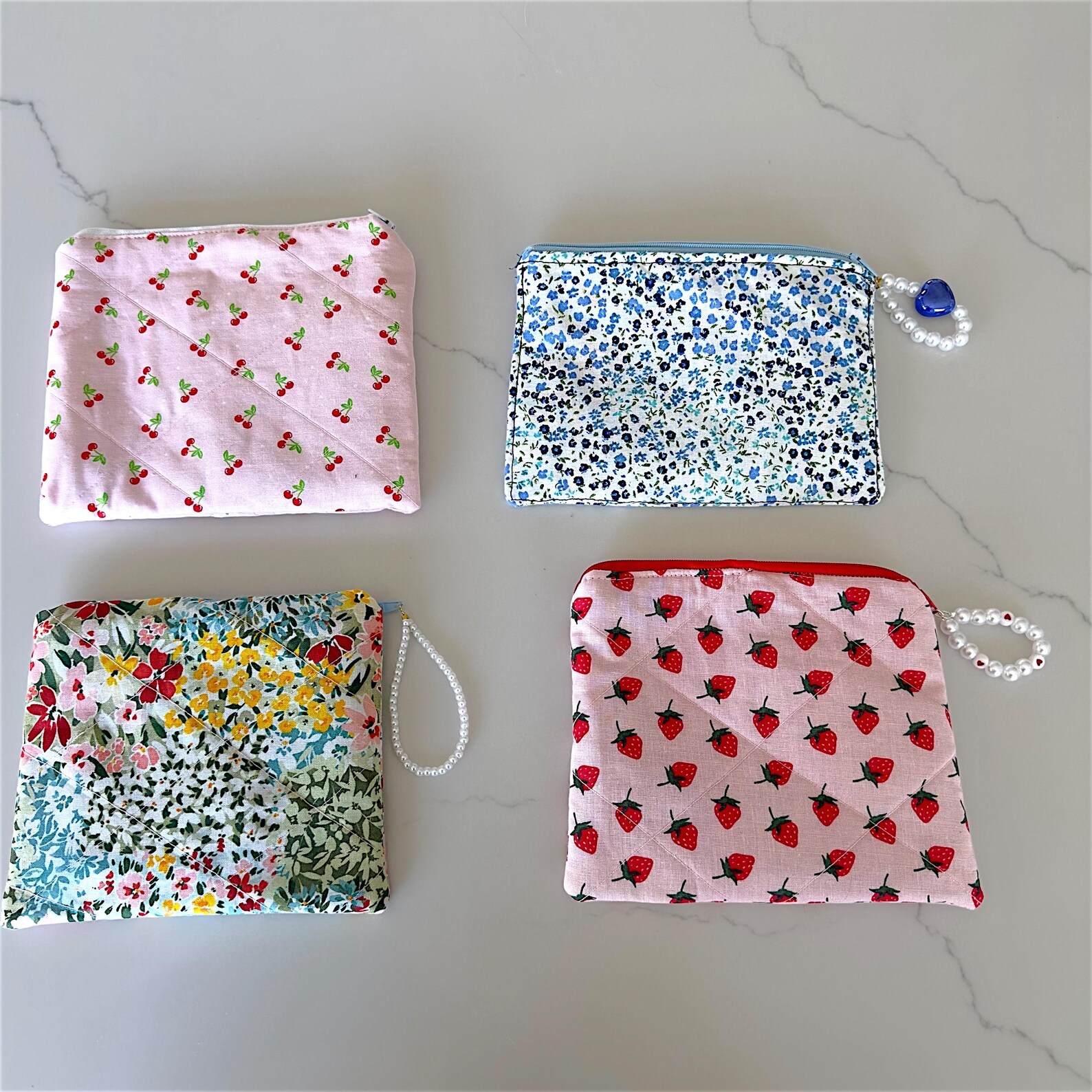 Quilted Zippered Pouch With Charm and Bow Detail, Gift for Her ...