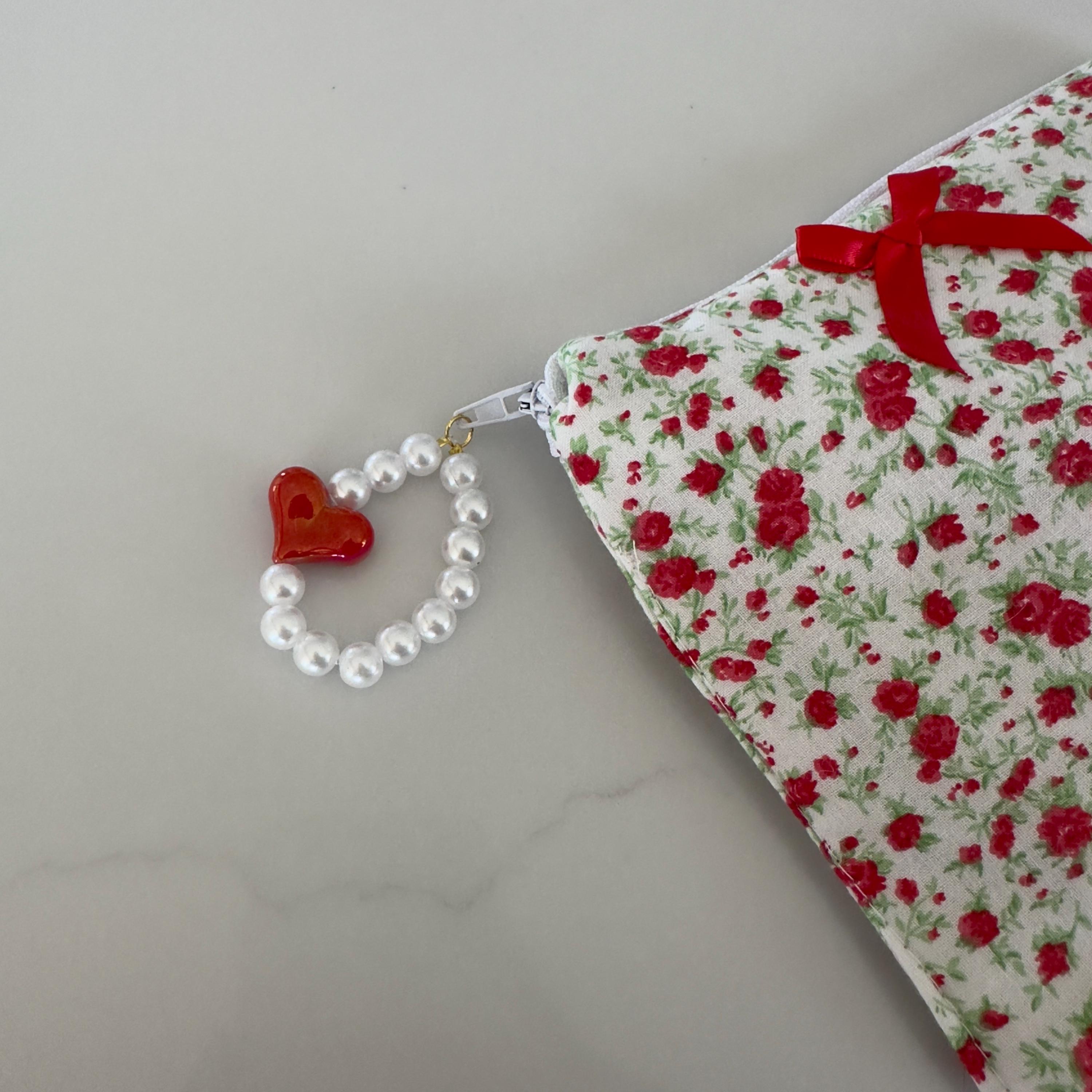Quilted Zippered Pouch With Charm and Bow Detail, Gift for Her ...
